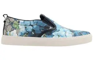 Gucci Gg Supreme Canvas Slip-on With Blue Floral Print - Blue Navy
