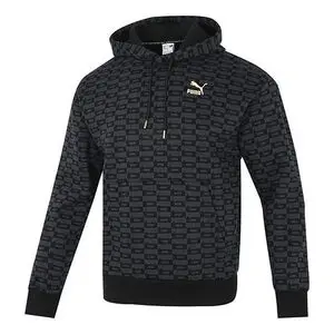 PUMA Luxe All-over Print Logo Knit Hoodie