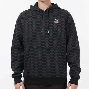 PUMA Luxe All-over Print Logo Knit Hoodie