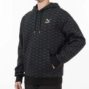 PUMA Luxe All-over Print Logo Knit Hoodie