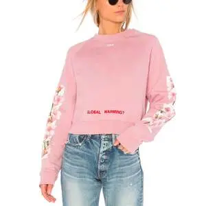 Off-White Cherry Blossom Crop Cotton Sweatshirt