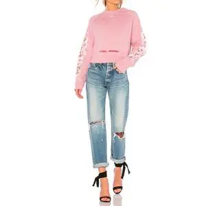 Off-White Cherry Blossom Crop Cotton Sweatshirt