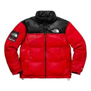 Supreme Fw17 X The North Face Leather Nuptse Jacket - Red