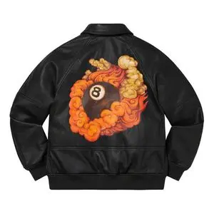 Supreme Fw19 Week 1 X Martin Wong X Schott 8-ball Leather Varsity Jacket - Black