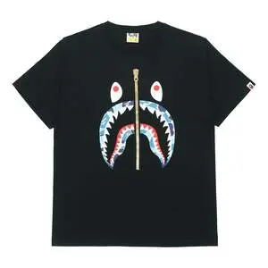 A BATHING APE Shark Face Half Zip T-shirt - Black