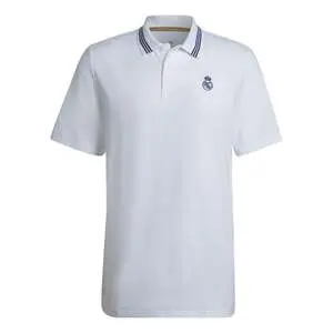 Adidas Real Madrid Solid Color Stripe Casual Short Sleeve Polo Shirt White
