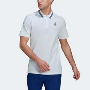Adidas Real Madrid Solid Color Stripe Casual Short Sleeve Polo Shirt White