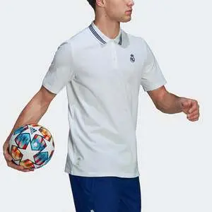 Adidas Real Madrid Solid Color Stripe Casual Short Sleeve Polo Shirt White