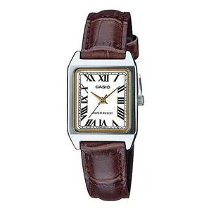 Casio Dress Series Analog Quartz Watch With Brown Leather Strap - Whitebrown