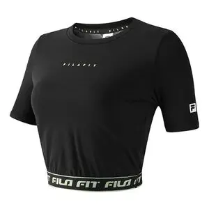 FILA Alphabet Printed Cropped Short Sleeve Top - Black