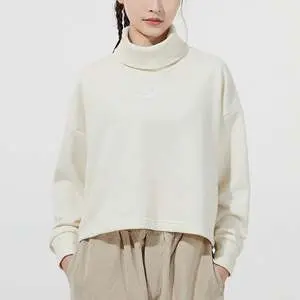 PUMA Classics Logo Embroidery High Neck Cropped Sweatshirt - Ivory
