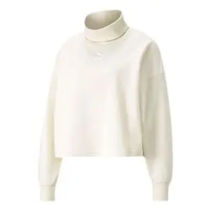PUMA Classics Logo Embroidery High Neck Cropped Sweatshirt - Ivory