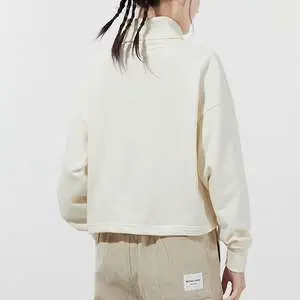 PUMA Classics Logo Embroidery High Neck Cropped Sweatshirt - Ivory