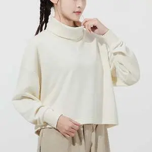 PUMA Classics Logo Embroidery High Neck Cropped Sweatshirt - Ivory
