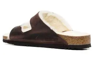 BIRKENSTOCK Arizona Shearling Oiled Leather Slides - Brown