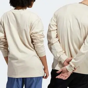 Adidas Solid Color Logo Round Neck Long Sleeves Beige T-shirt