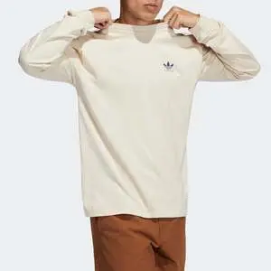 Adidas Solid Color Logo Round Neck Long Sleeves Beige T-shirt