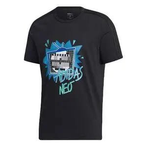 Adidas Neo Funny Printing Sports Round Neck Short Sleeve - Black