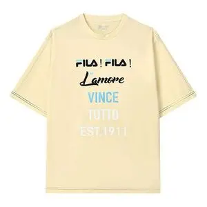 FILA Letters Logo Print Sport Loose Round Neck Short Sleeves T Shirt - Yellow