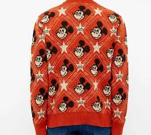 Gucci X Disney Mickey Mouse Pattern Crewneck Knitted Sweater For Orange