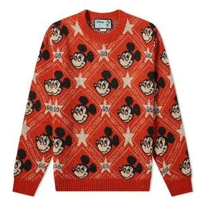 Gucci X Disney Mickey Mouse Pattern Crewneck Knitted Sweater - Orangered