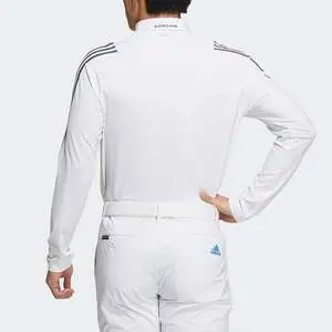 Adidas Logo Stripe Long Sleeves Slim Fit Polo Shirt White