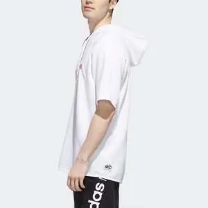 Adidas Neo Logo Embroidered Sports Pullover Hooded Short Sleeve White