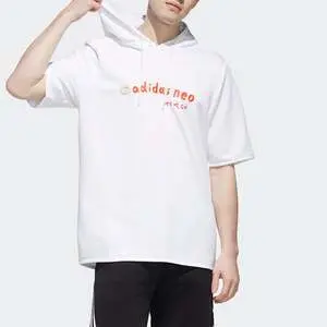 Adidas Neo Logo Embroidered Sports Pullover Hooded Short Sleeve White