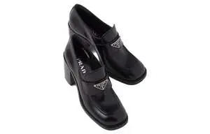 Prada Brushed Leather High-heeled Loafers