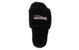 Balenciaga Furry Slides - Black