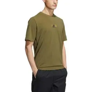 Adidas Solid Color Logo Breathable Round Neck Short Sleeve Olive Green - Default Color
