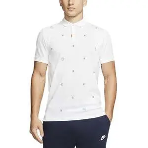 Nike Geometry Pattern Embroidered Short Sleeve Polo Shirt White