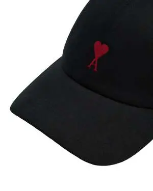 AMI Paris Cotton De Coeur Embroidery Cap - Black