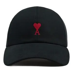 AMI Paris Cotton De Coeur Embroidery Cap - Black