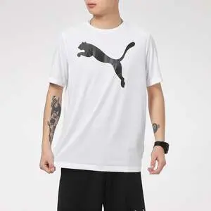 PUMA Large Logo Printing Sports Round Neck Short Sleeve - White