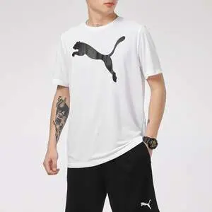 PUMA Large Logo Printing Sports Round Neck Short Sleeve - White