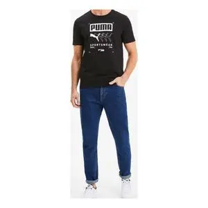 PUMA Box Printing Round Neck Short Sleeve - Black