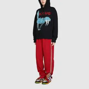 Gucci X Freya Hartas Animal Print Drawstring Hoodie - Black