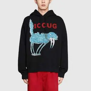 Gucci X Freya Hartas Animal Print Drawstring Hoodie - Black