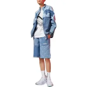 LI-NING Embroidered Color Block Denim Shorts
