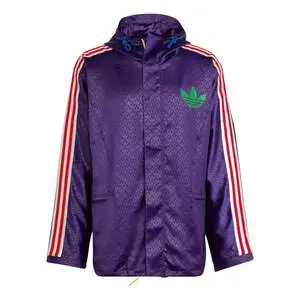 Adidas Originals Windbreaker With Logo Printing And Drawstring Hood - Purple