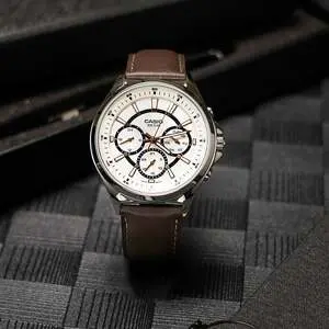 Casio Analog Watch With Leather Strap