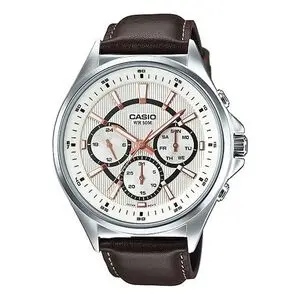 Casio Analog Watch With Leather Strap - White