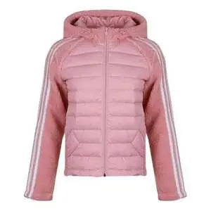 Adidas Hooded Sports Jacket With Quilted Body And Sherpa Sleeves - Pink