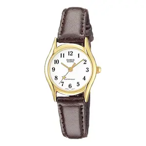 Casio Analog Quartz Dress Watch With Leather Strap - Brown