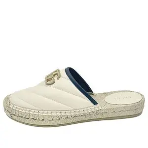 Gucci Leather Espadrille Slides With Double G Detail - White