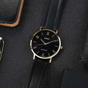 Casio Quartz Analog Watch With Leather Strap