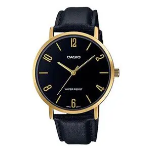 Casio Quartz Analog Watch With Leather Strap - Black