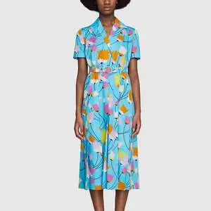 Gucci Tulip Print Pleated Dress