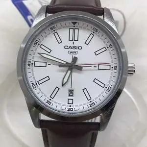 Casio Analog Watch With Leather Strap And Date Display